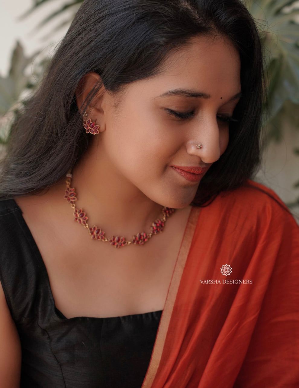 Lotus Ruby Stone Necklace Set – Varsha Designers