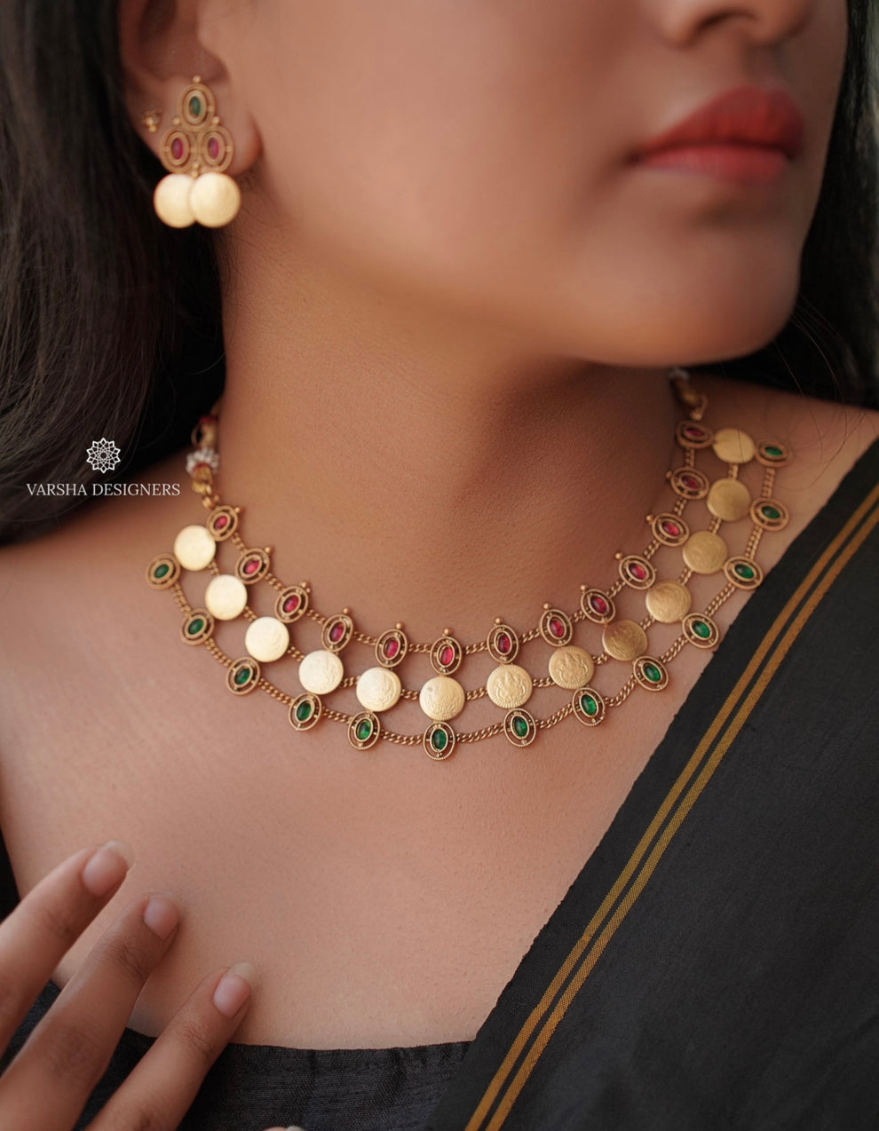 Traditional Matte Finish Kasu Necklace – Varsha Designers