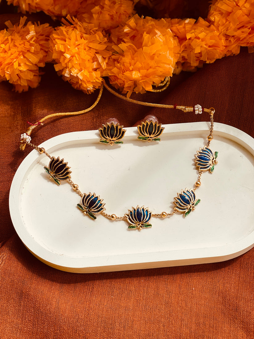 Traditional Sapphire Lotus Choker – Varsha Designers