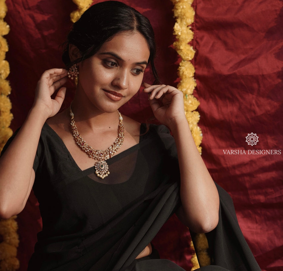 Traditional Stone Short Haram Set-Aadrika – Varsha Designers